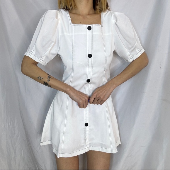 J.ING | Dresses | Jing White Button Down Aline Puff Sleeve Dress | Poshmark